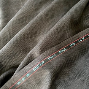 Grey Black Super 180s Glen Check Wool Silk | Jacquard Lining Fabric ...