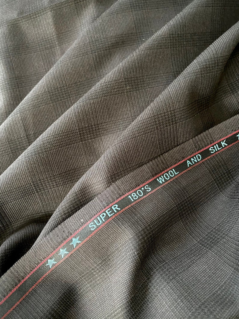 Grey Black Super 180s Glen Check Wool Silk | Jacquard Lining Fabric ...