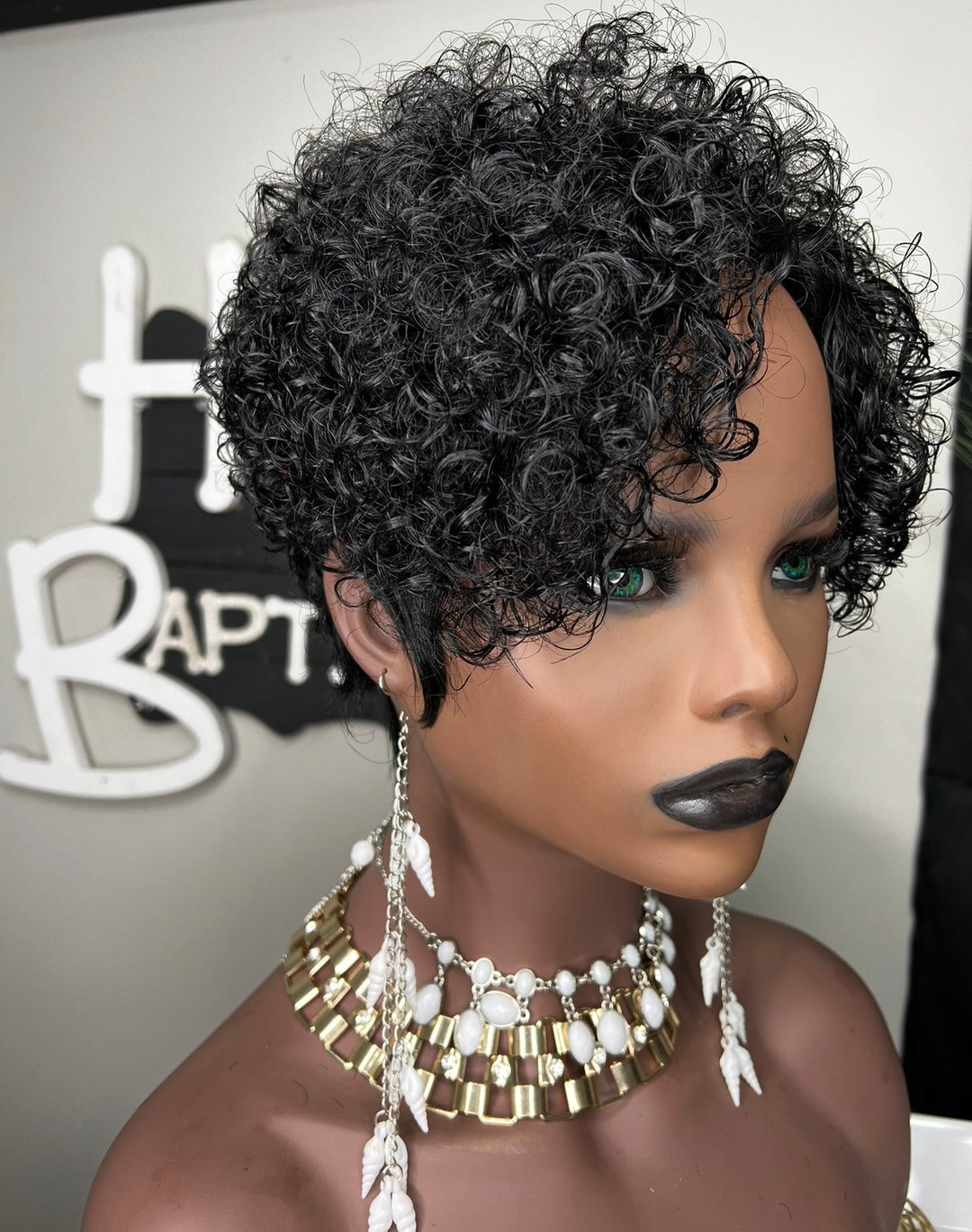 WIG/ Pixie Cut Curly/ Short Curly 100% Human Hair Wig/natural Black Wig ...
