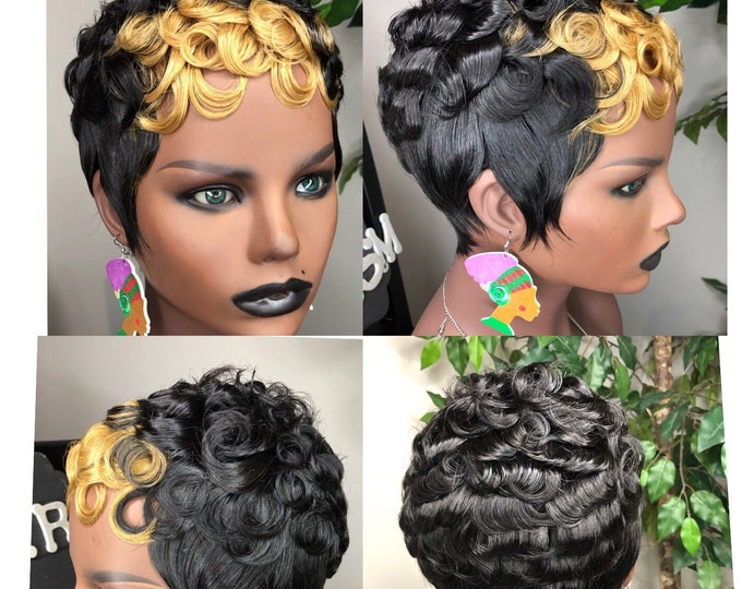 Curly Short WIG W/ PIXIE Cut /non Lace Glueless/ 100% Human Hair With ...