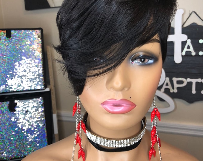 Short Wig/ Simple Pixie Cut/ Feather Bang/natural Black/non Lace ...