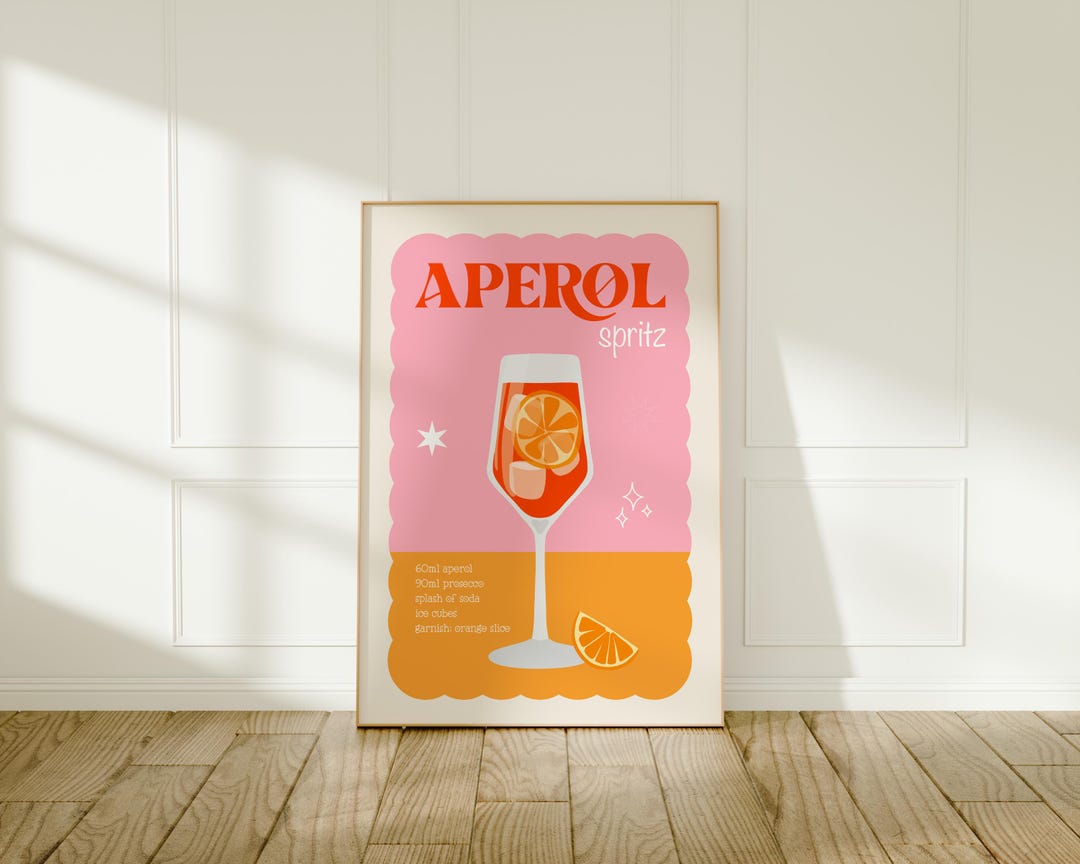 Aperol Spritz Cocktail Print, Unframed A4-A1, 8x10-24x36, Kitchen Bar ...