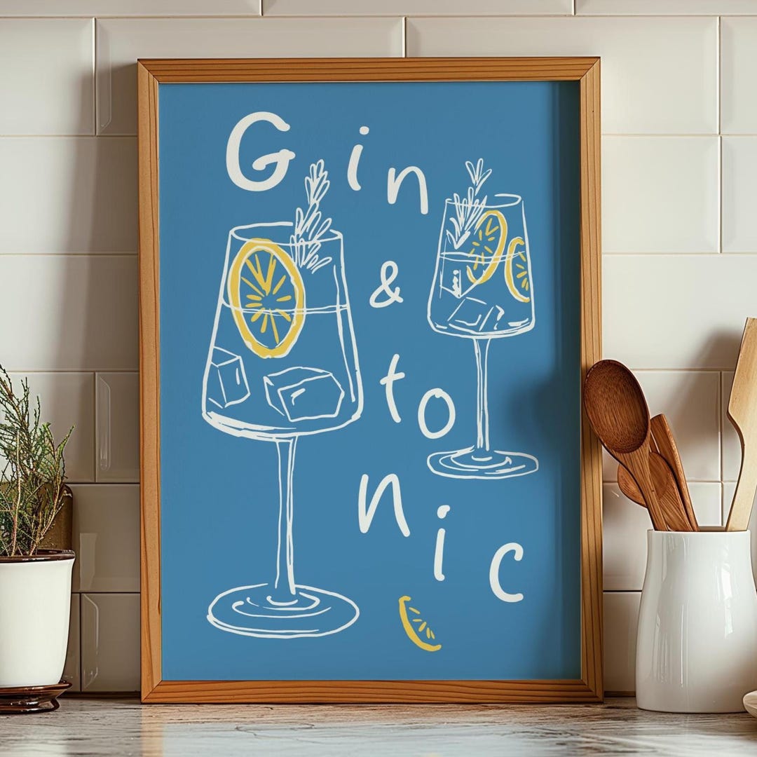 Gin and Tonic Print, Kitchen Bar Decor for Gin Lovers, G&T Drink ...