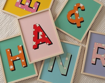 Colourful Initial Poster, Modern Wall Art for Kids, Teens, or Her, Bold ...