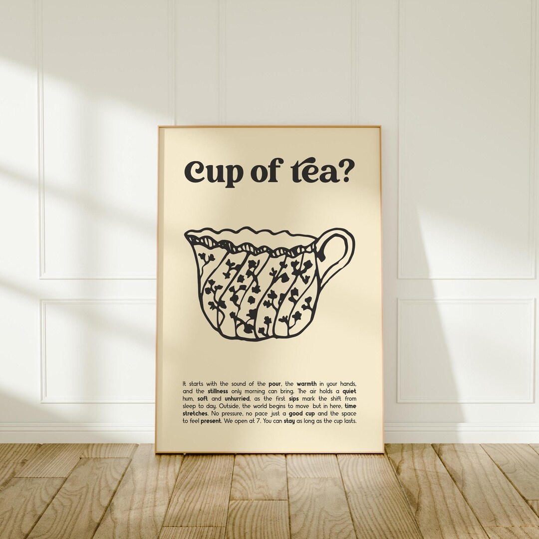 Minimalist Tea Cup Print: Black and White Kitchen Wall Art - Etsy
