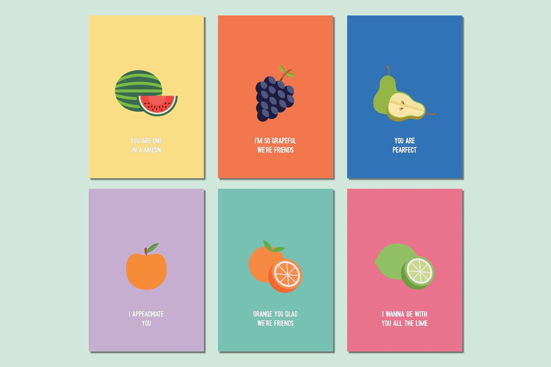 Funny Postcards, Fruit Pun Quotes, Postcard Set of 6 / 12, A6 Blank ...