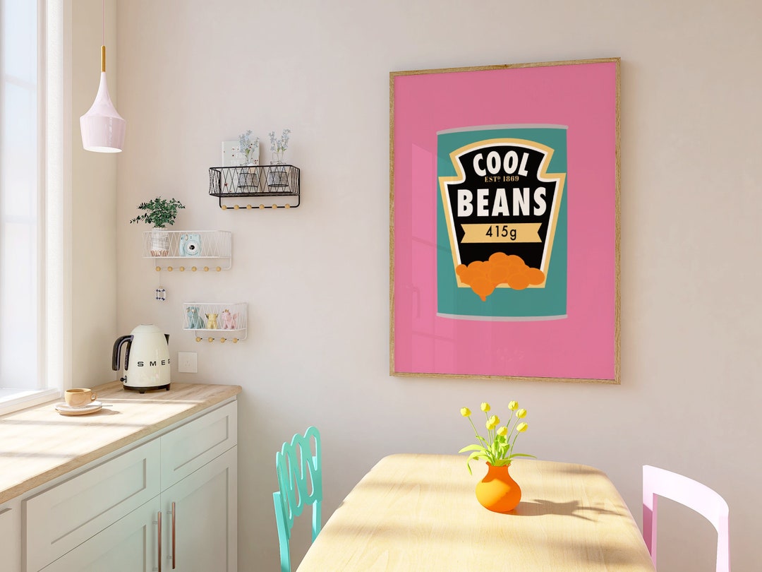 Cool Beans Kitchen Print: Magenta Baked Beans Poster - Etsy UK