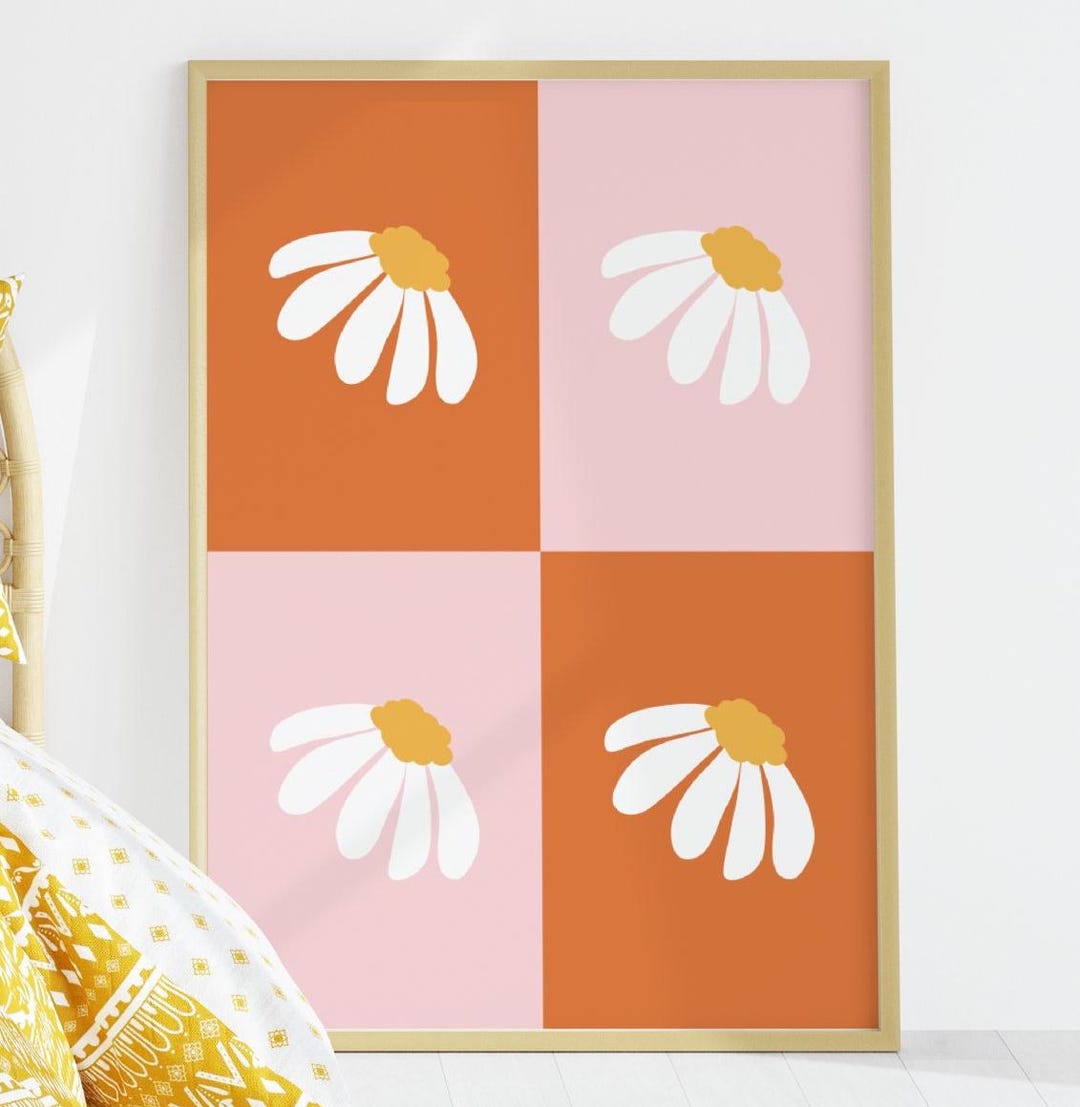 Retro Daisy Print: Colourful Flower Wall Art, Home Decor - Etsy