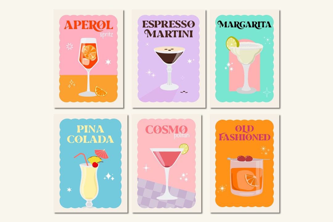 Cocktail Postcard Set, Pack of 6 / Pack of 12, Pack of Mini Prints ...