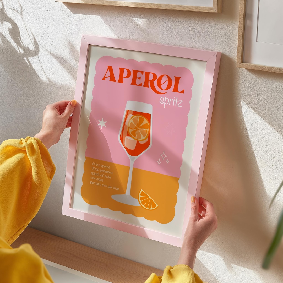 Aperol Spritz Cocktail Print: Pink & Orange Wall Art Available in 16 ...