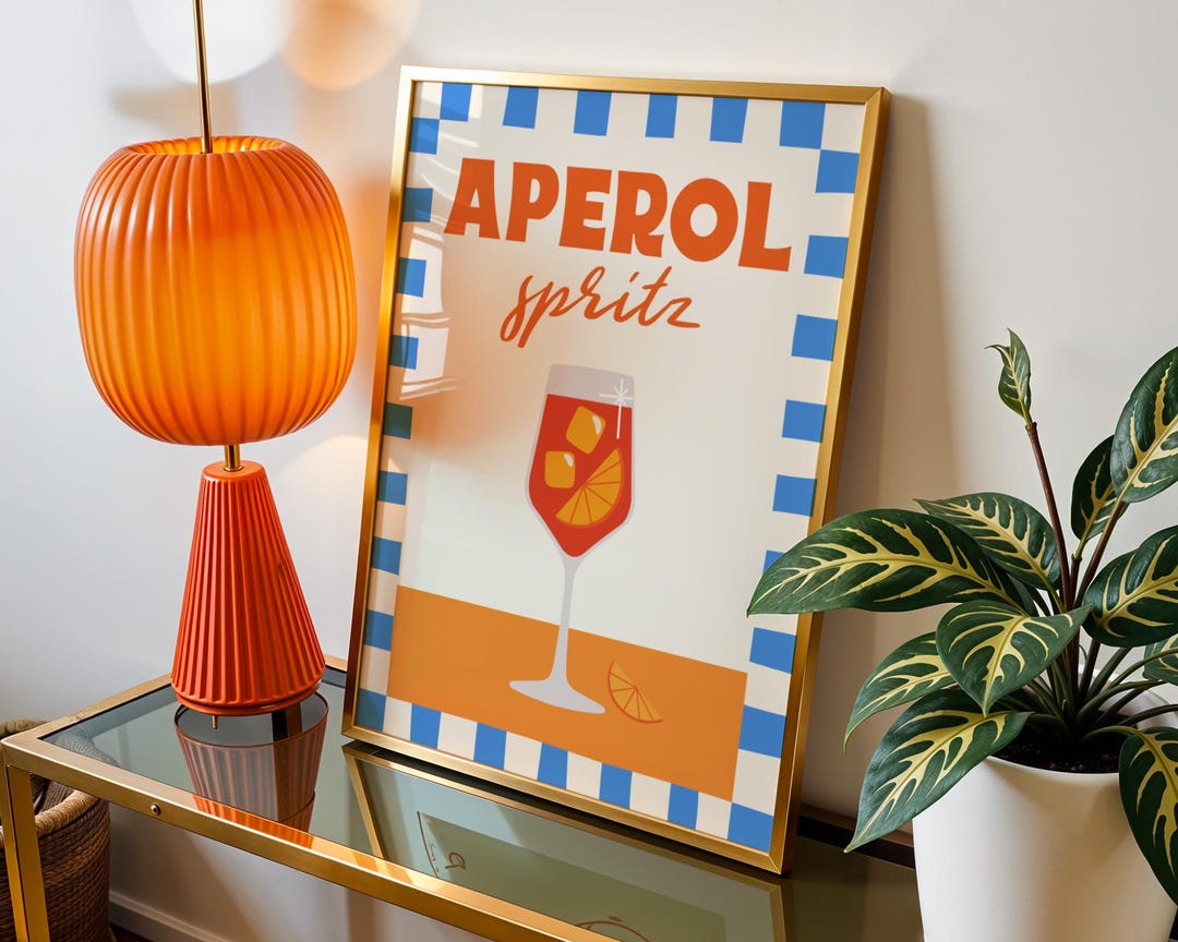 Aperol Spritz Print: Retro Cocktail Art in Bright Blue and Orange - Etsy
