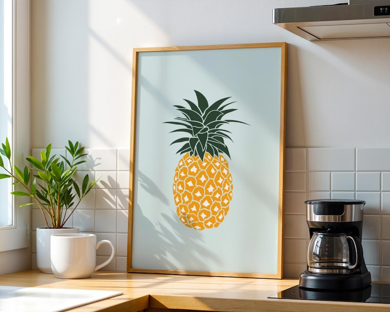 Tropical Pineapple Art Print: Colourful Blue Kitchen Wall Decor - Etsy