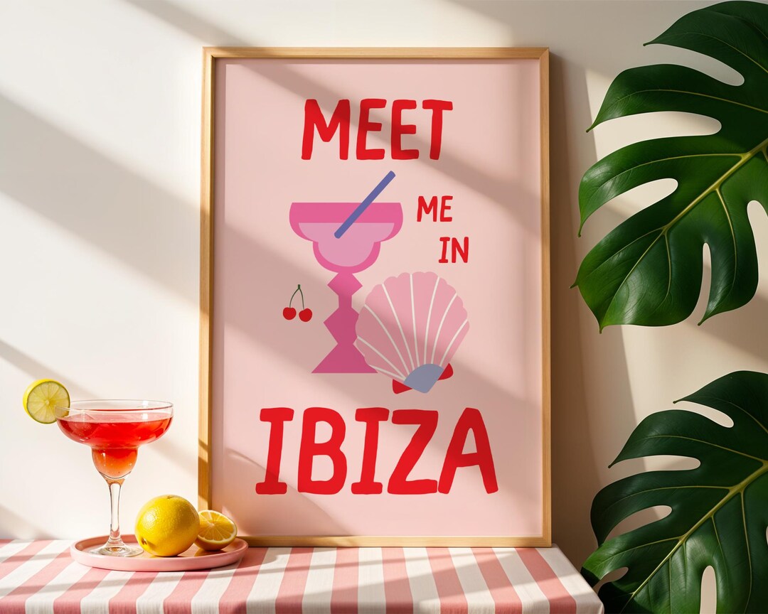 Pink Ibiza Wall Art, Colourful Art Print, Cherry Seashell Artwork, Meet ...