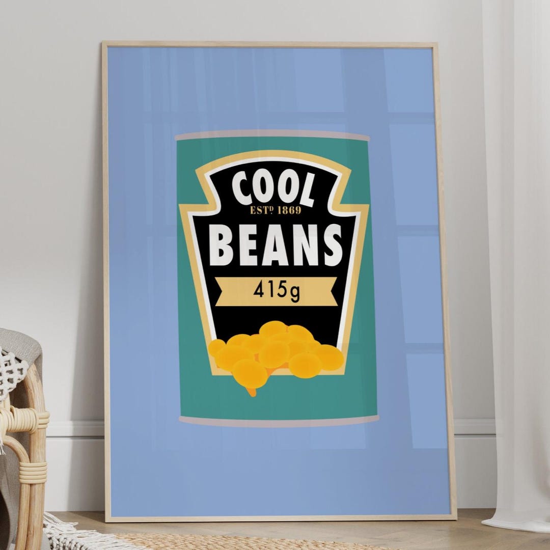 Blue Cool Beans Art Print: Pop Art Kitchen Decor, Funny Food Poster - Etsy
