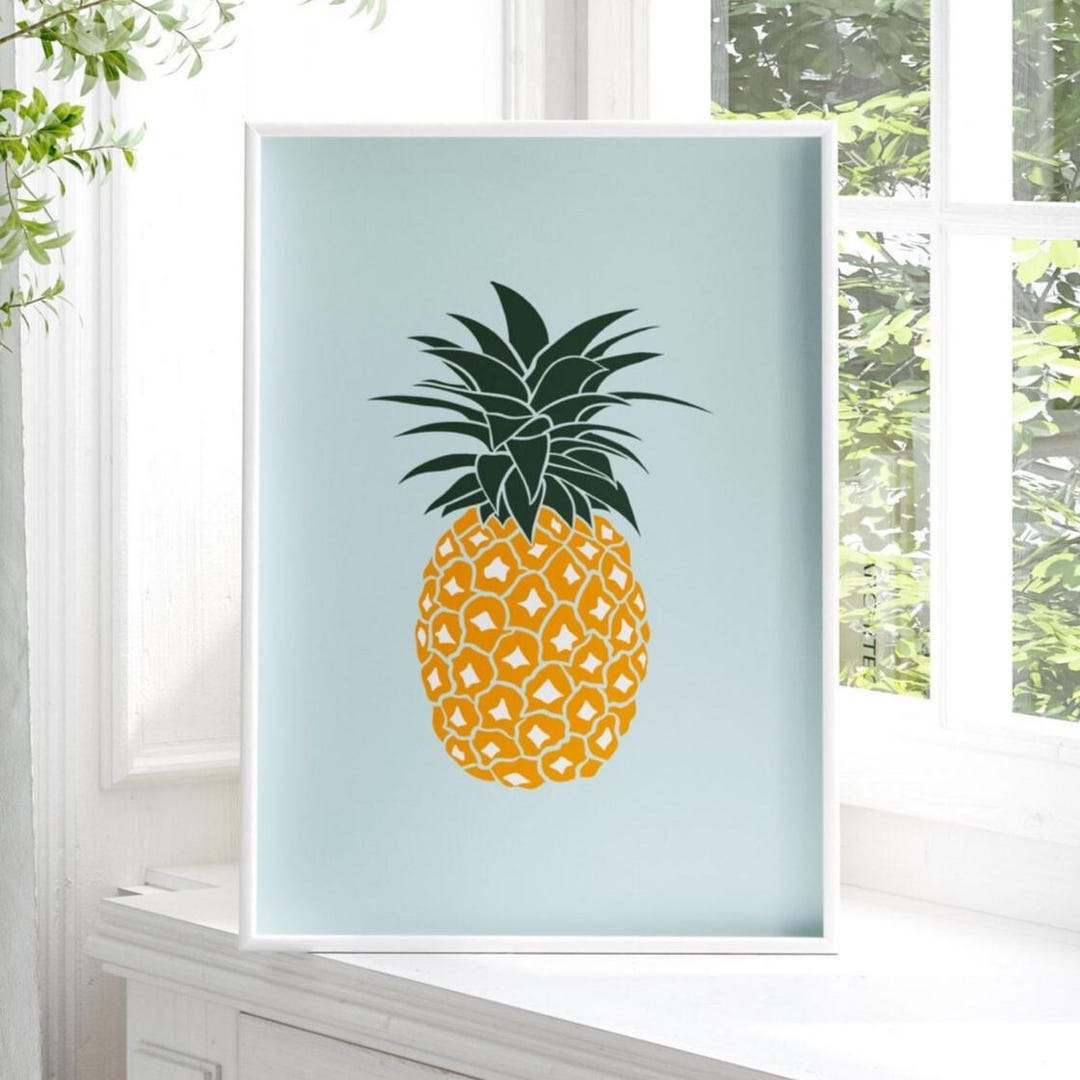Tropical Pineapple Art Print: Colourful Blue Kitchen Wall Decor - Etsy