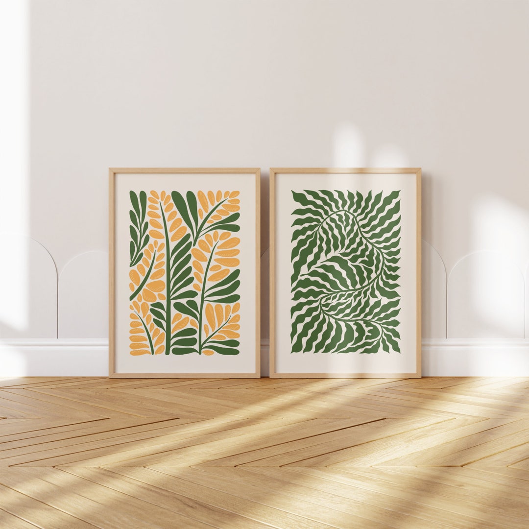Yellow Flower and Lef Set of 2 Abstract Prints, Unframed 4x6/5x7/8x10 ...