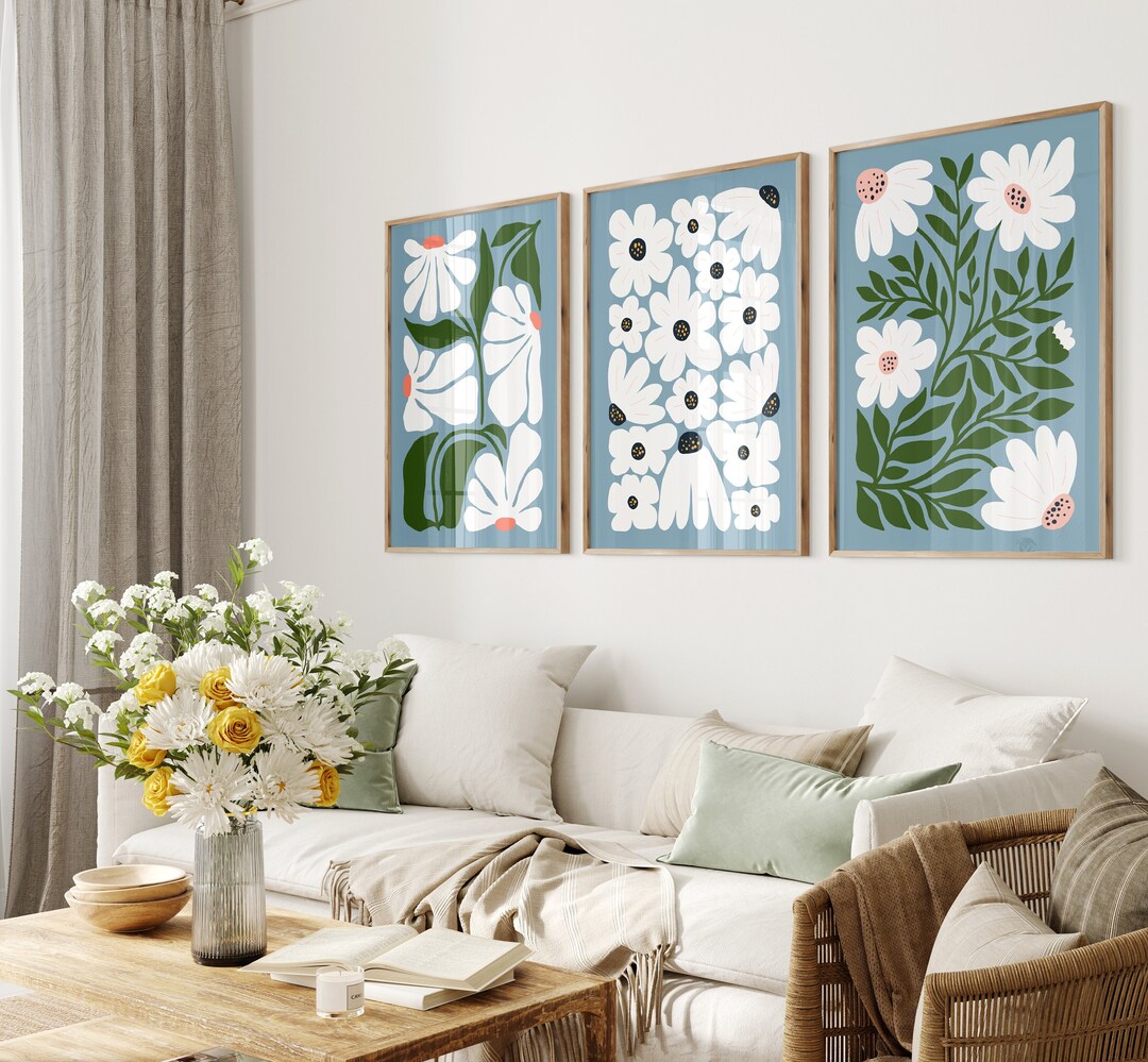 Blue Daisy Art Prints: Abstract Floral Set of 3 - Etsy