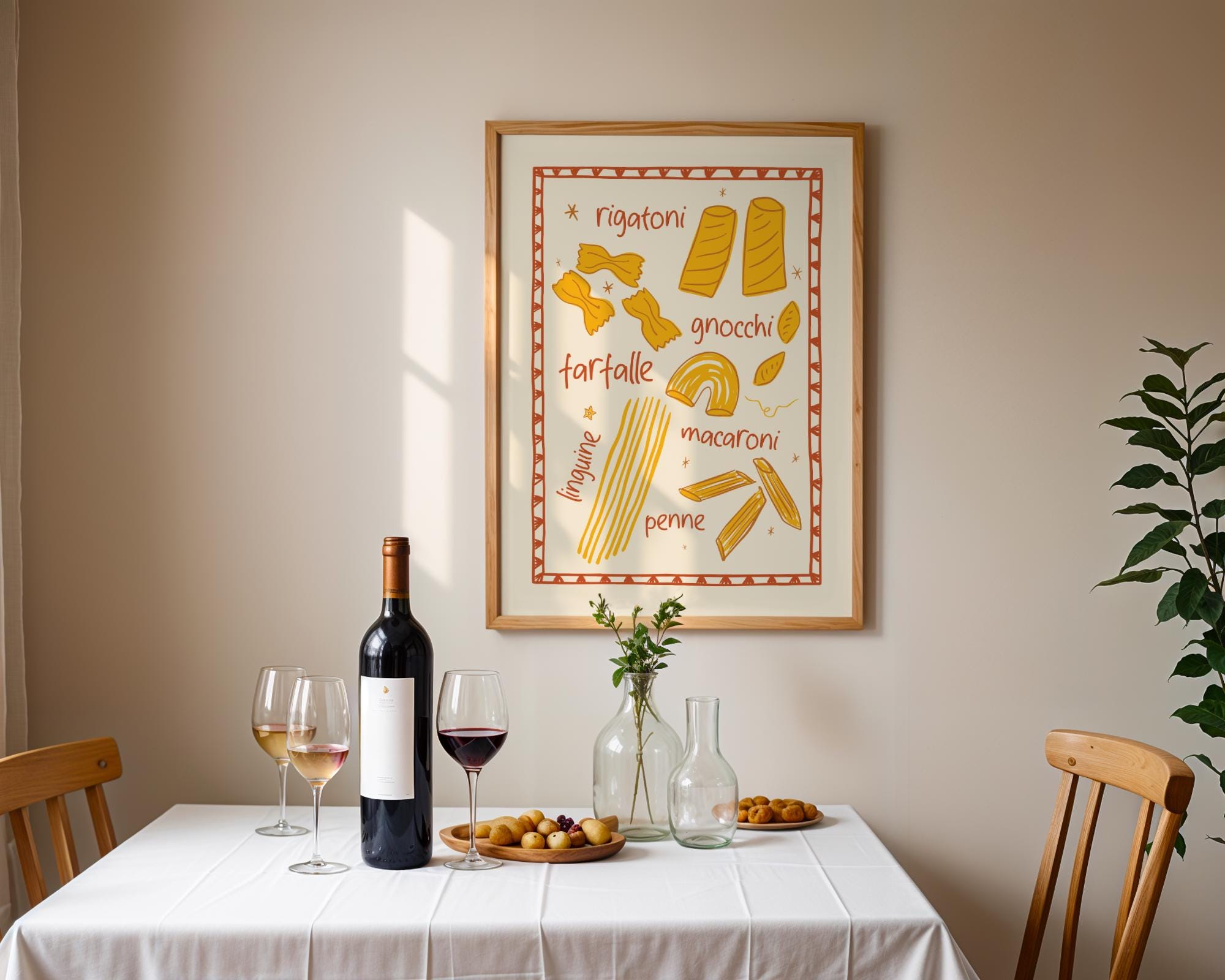 Pasta Types Wall Art, Italian Pasta Guide Print, Neutral Food Poster ...
