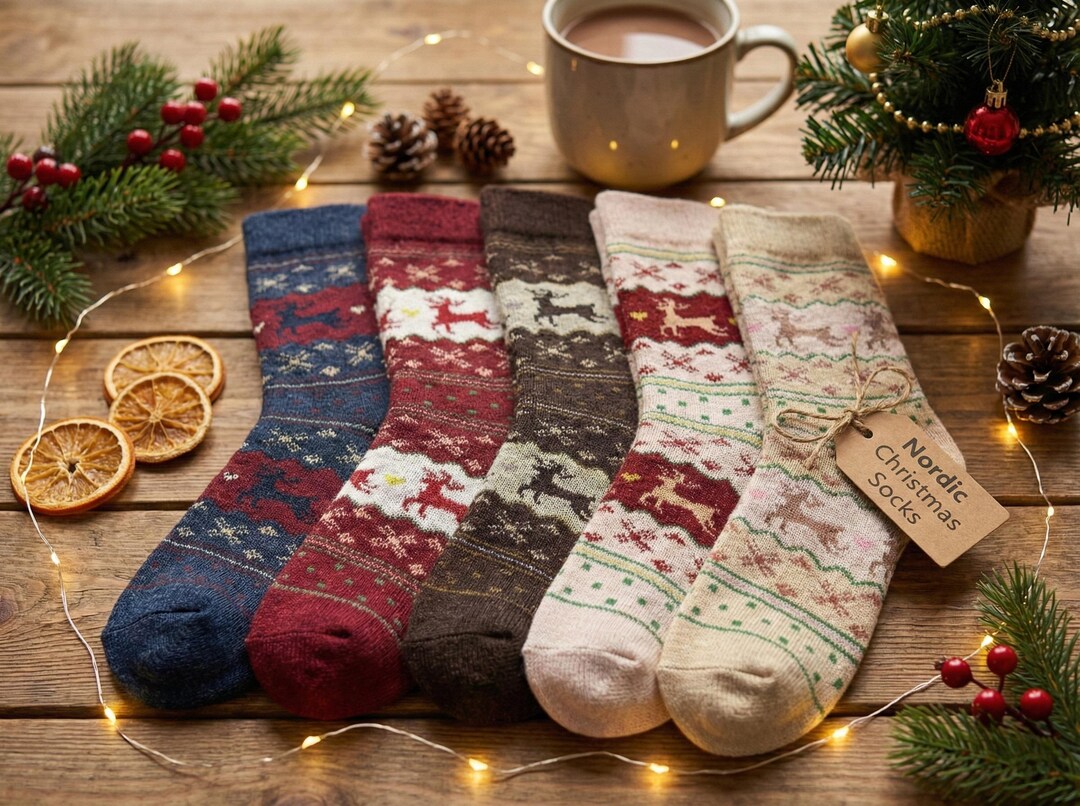 Nordic Christmas Socks, Cozy Warm Women's Winter Holiday Socks ...