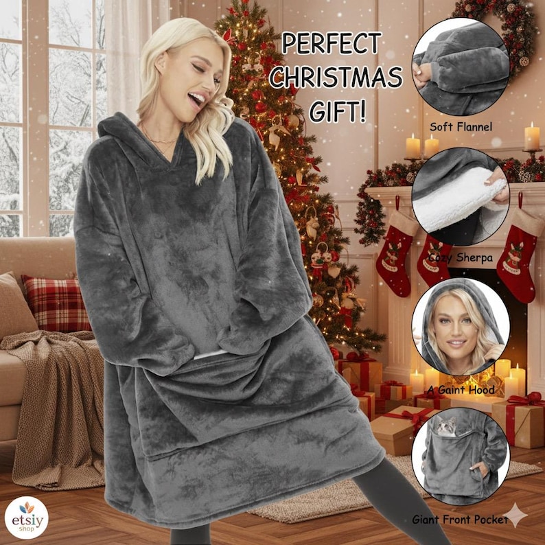 Cozy Sherpa Blanket Hoodie | Soft Fuzzy Oversized Snuggie for Adults ...