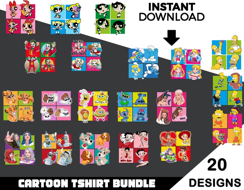 Cartoon PNG Bundle, Cartoon Tshirt Bundle, PNG Files - Etsy