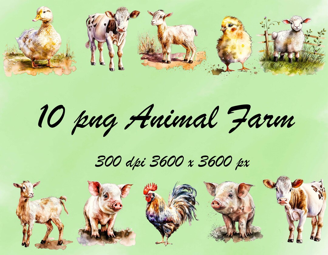 10 Watercolor Animal Farm PNG Clipart - Etsy