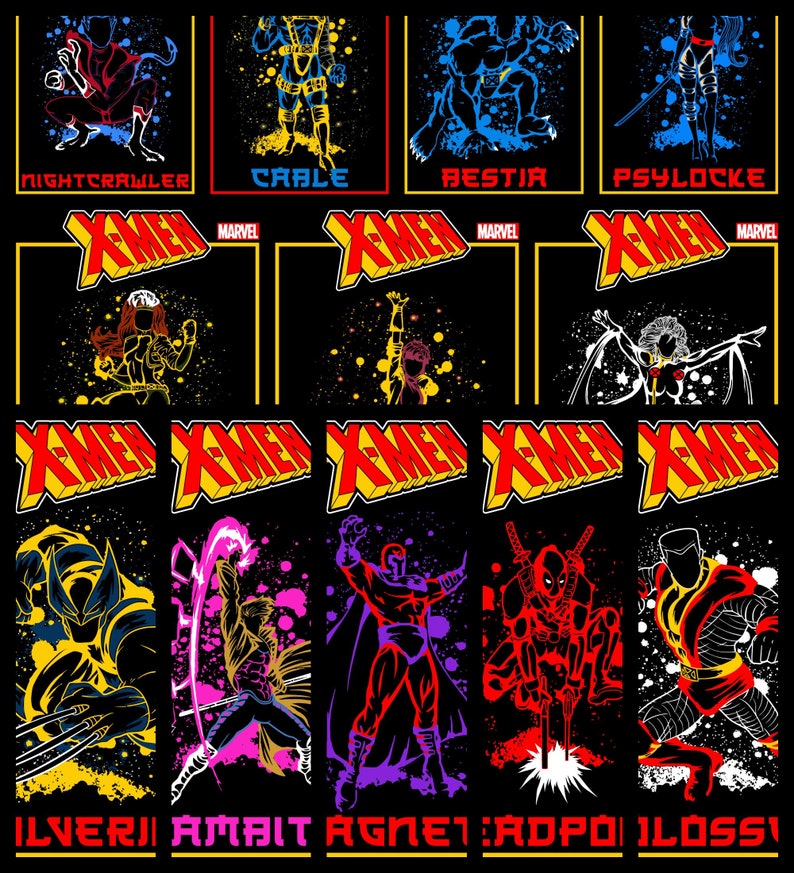 28 X-MEN Vectors, 14 With Real Names and 14 With Japanese Names, High ...
