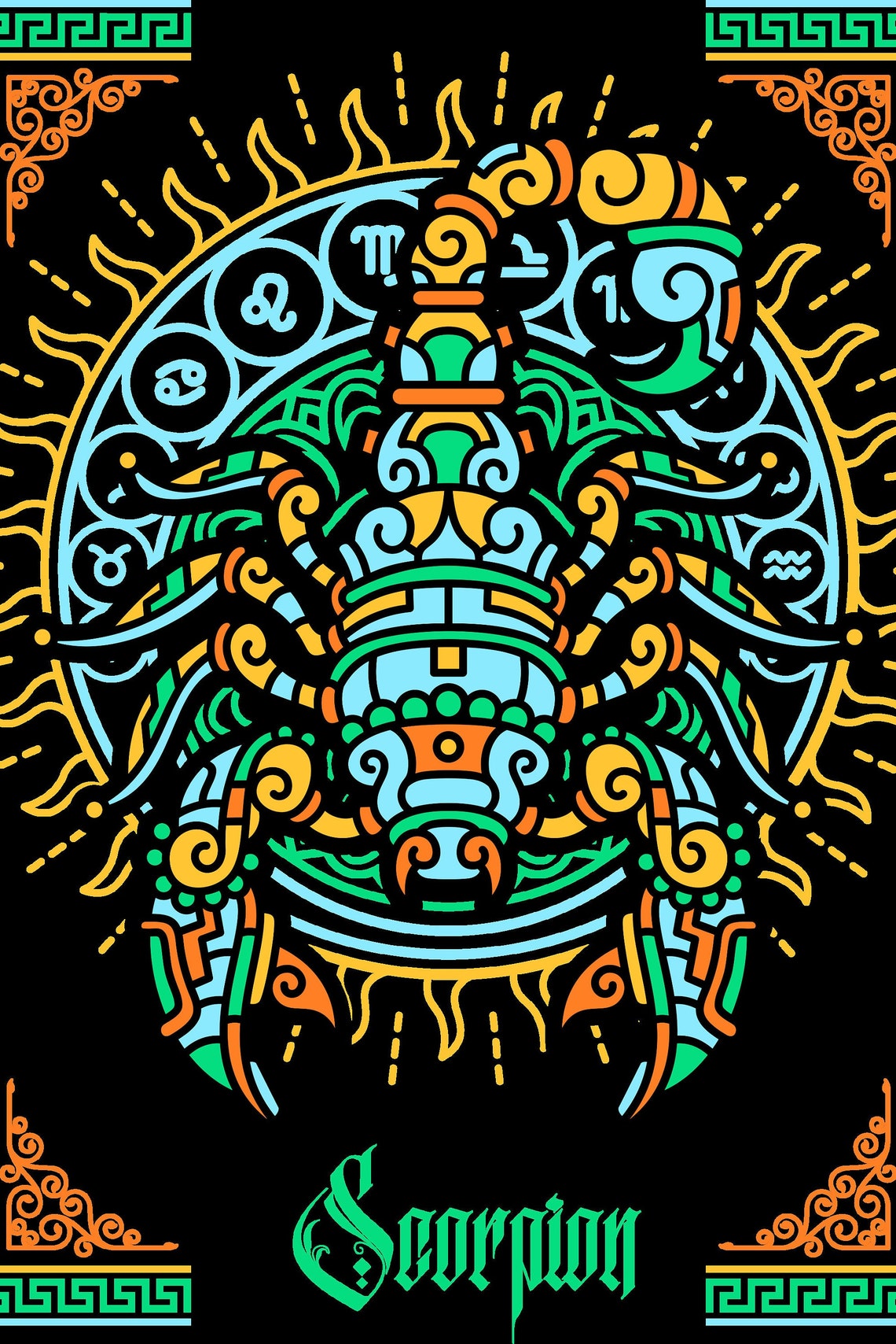 Zodiac Signs in Mayan Design, High Resolution PDF and PNG Vector File ...