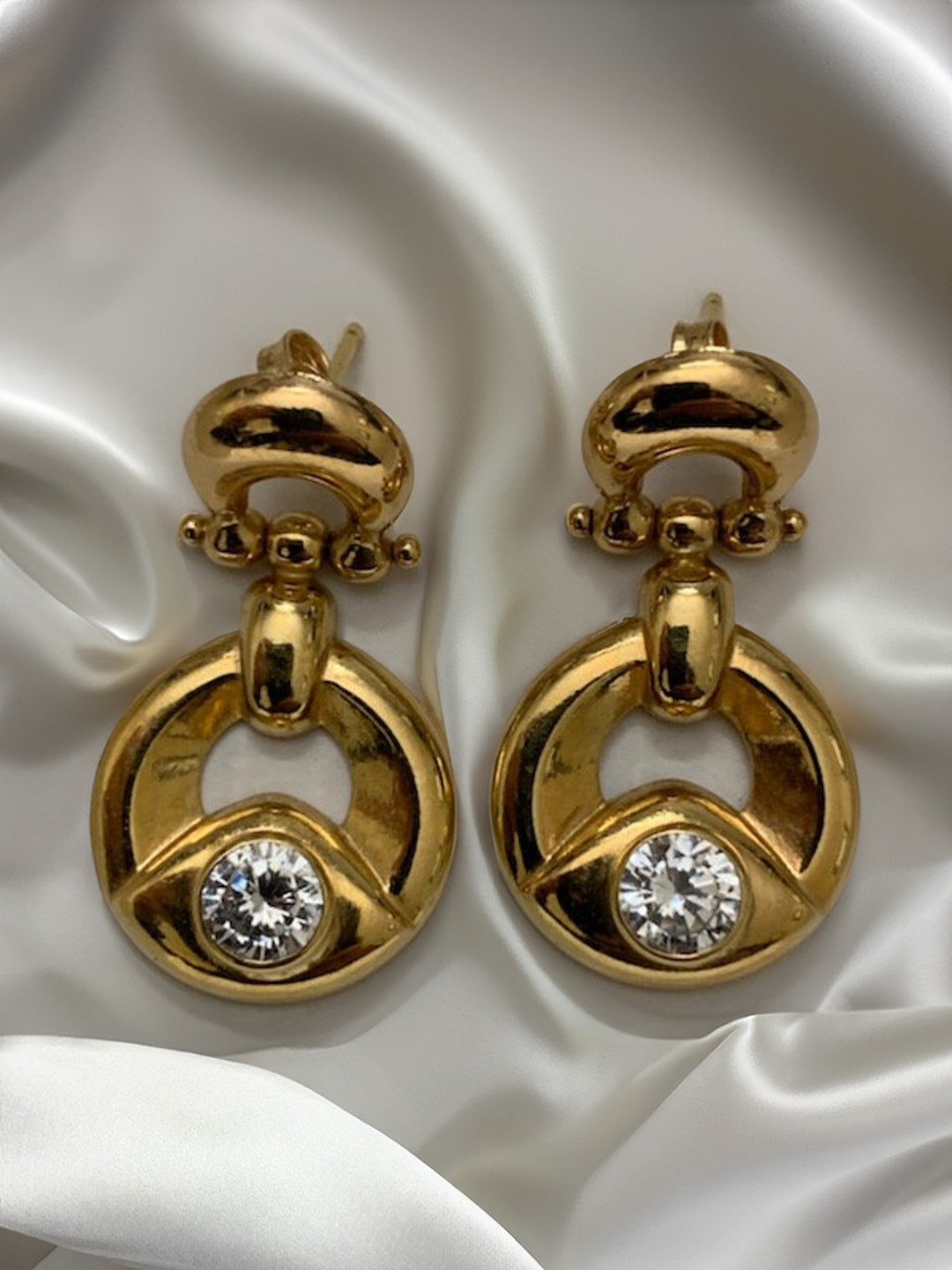 Vintage 1970s 18k Gold Italian Drop Earrings With Decorative Inlaid ...