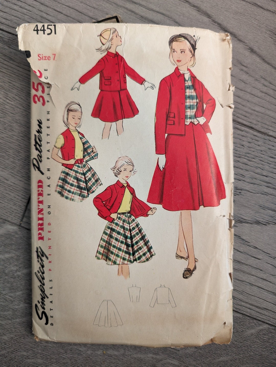 Simplicity 4451 | Size 7 | Girls' Suit and Weskit | Vintage 1950s ...