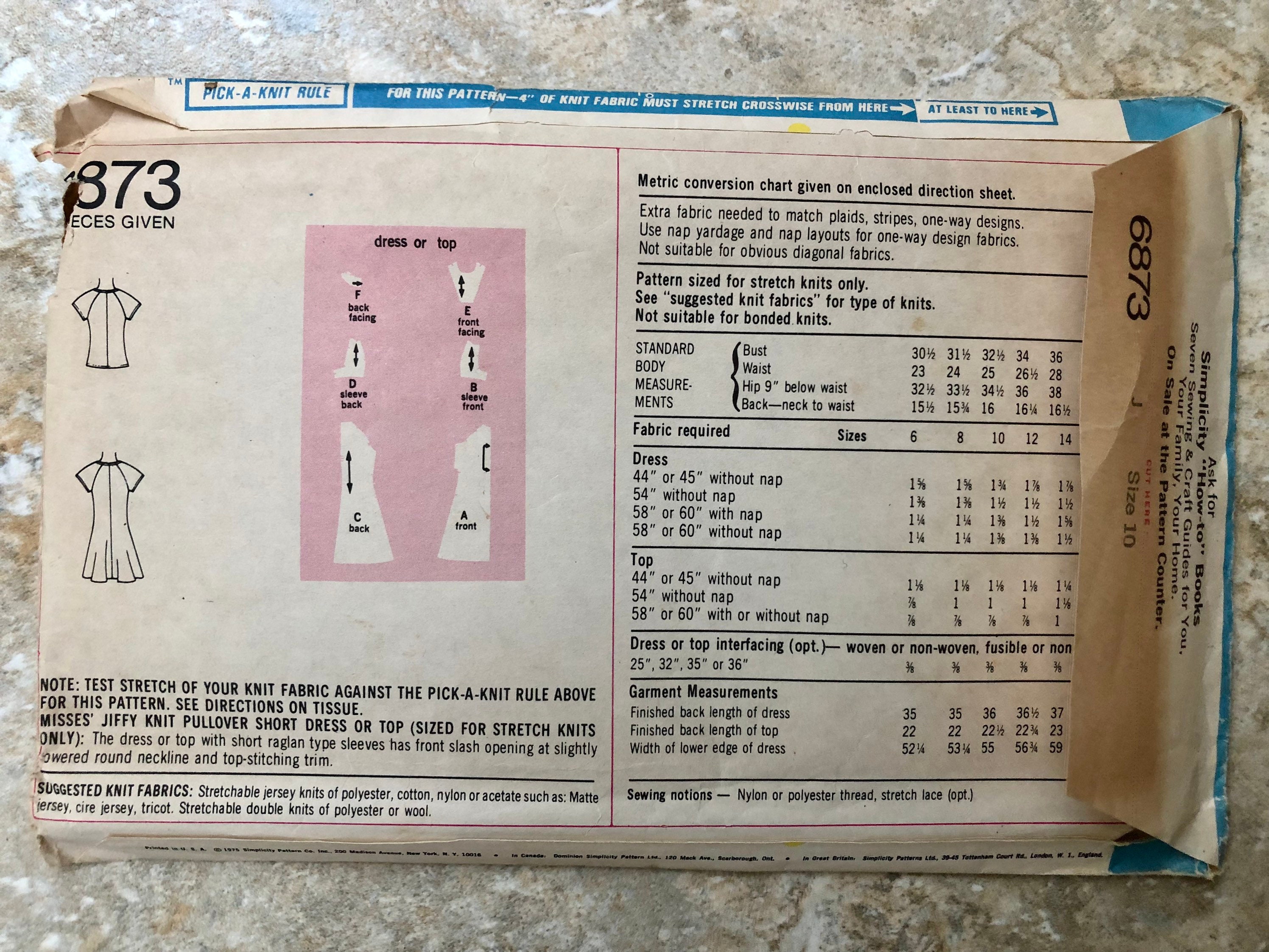 Simplicity 6873 Bust 32.5 Dress or Blouse Vintage 1970s Sewing Pattern ...