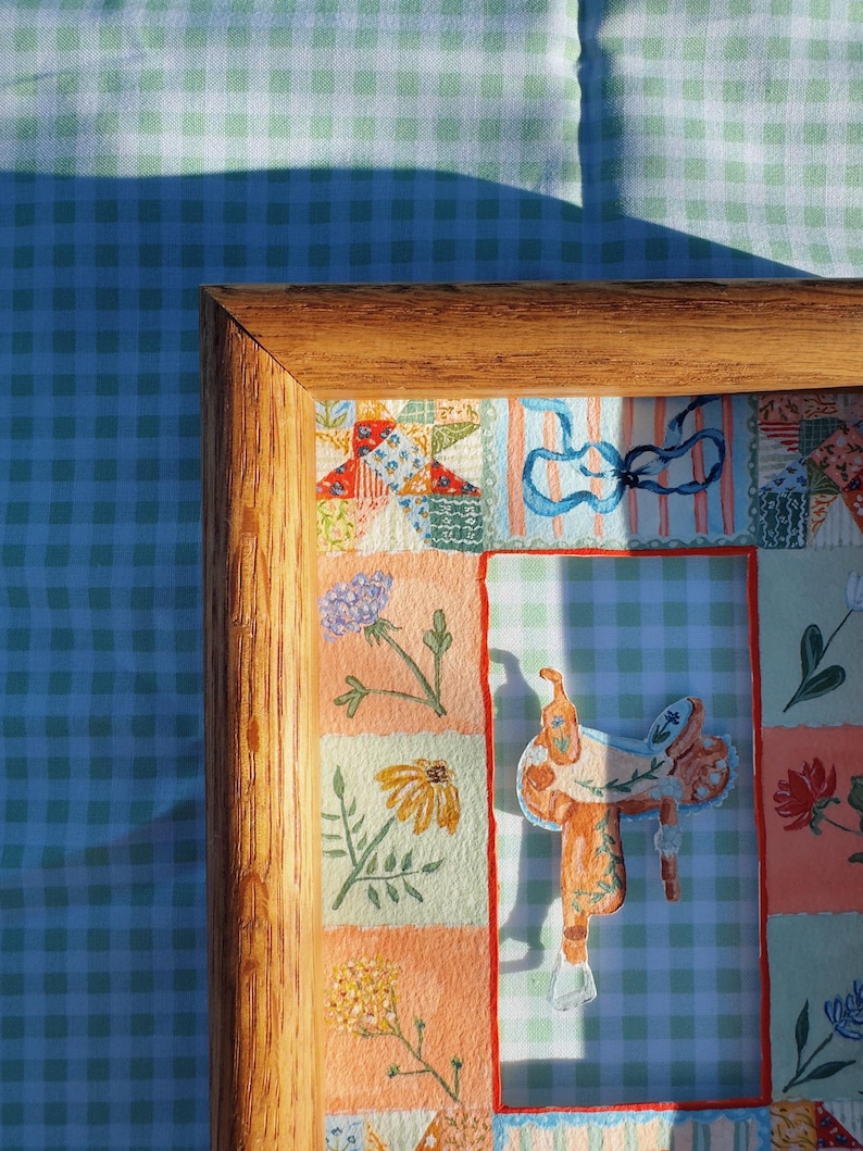 Western Folk Art Wall Decor, “back in the Saddle” Print, Gouache ...