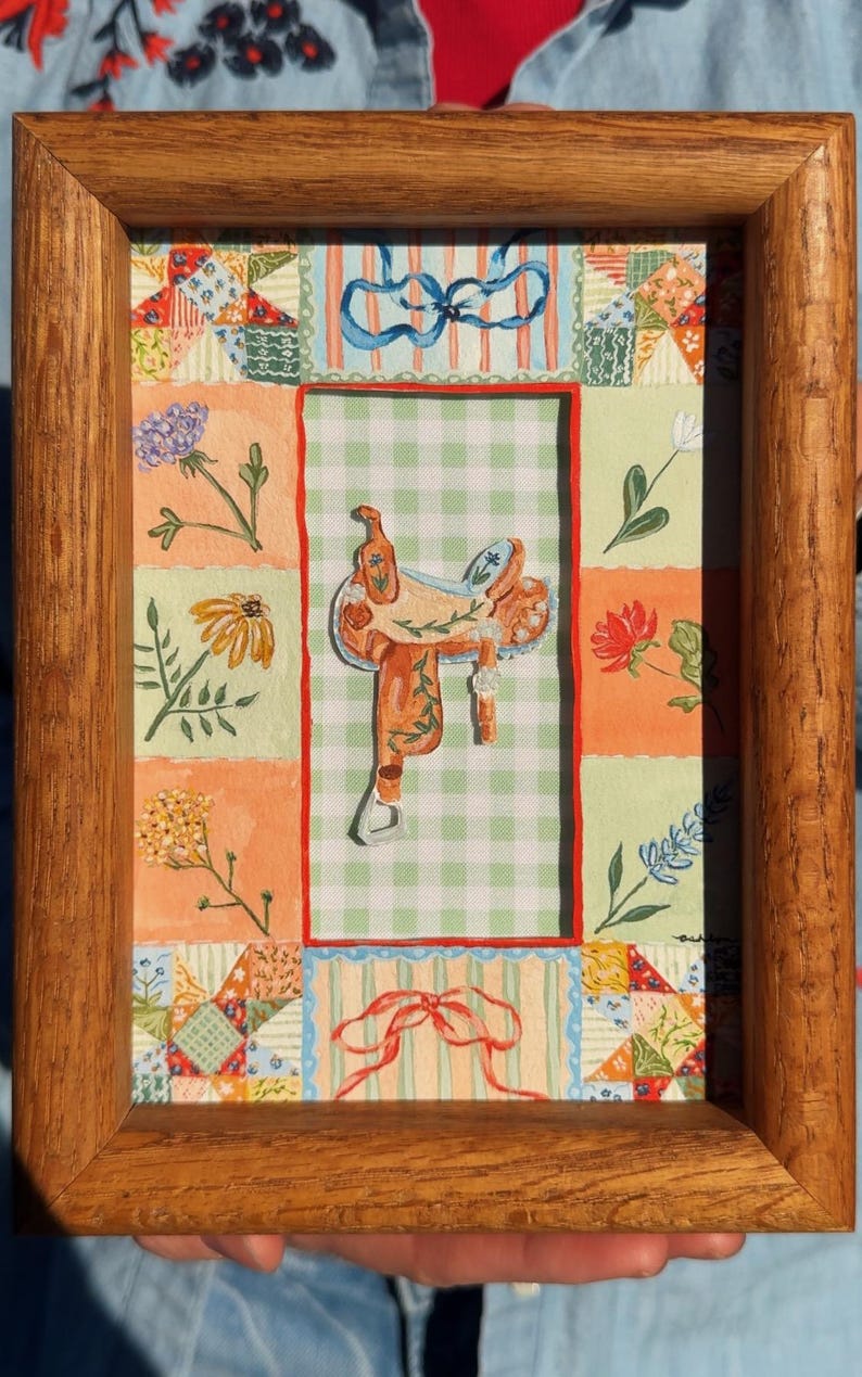 Western Folk Art Wall Decor, “back in the Saddle” Print, Gouache ...