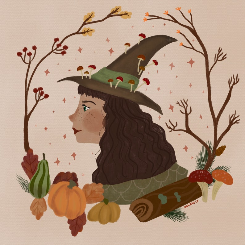 Autumn Halloween Witch Illustration Digital Download - Etsy