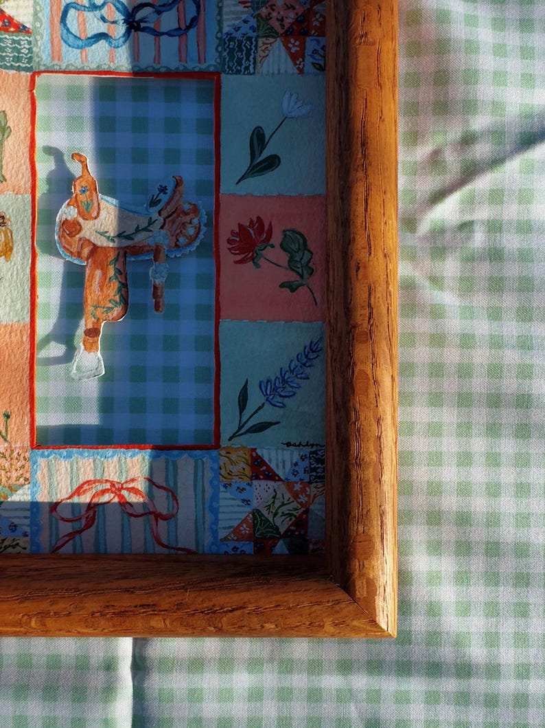 Western Folk Art Wall Decor, “back in the Saddle” Print, Gouache ...