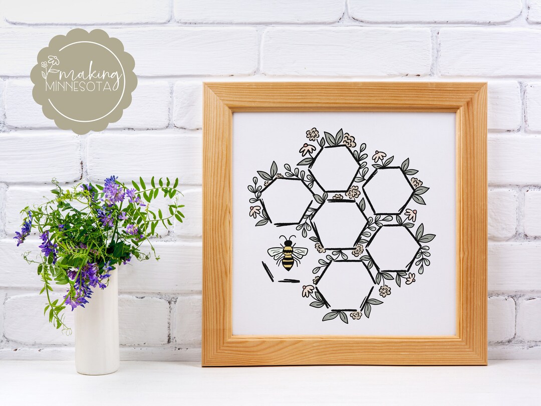 Digital Download - Honeycomb Floral Art Print - Bee Art - Floral Wall ...