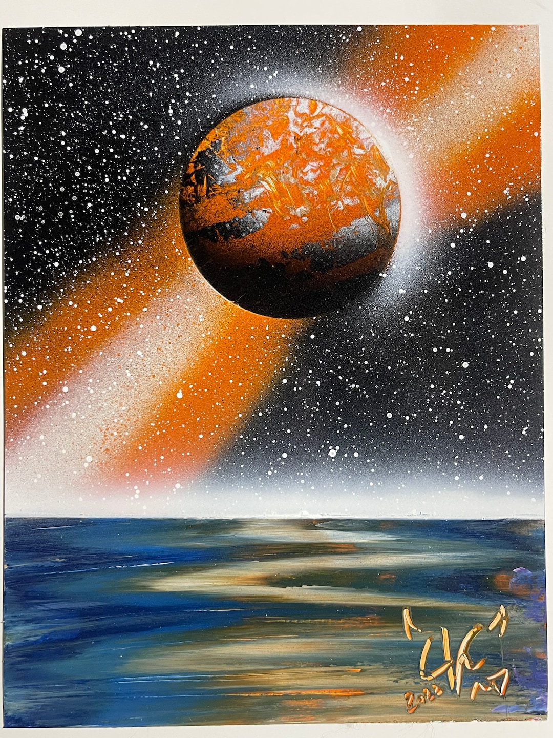 Orange Moon Over Water - Etsy