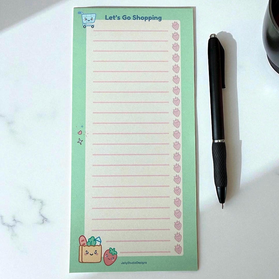 DL Sized Grocery List Pad | Cute Kawaii Shopping Notepad With 50 Tear ...
