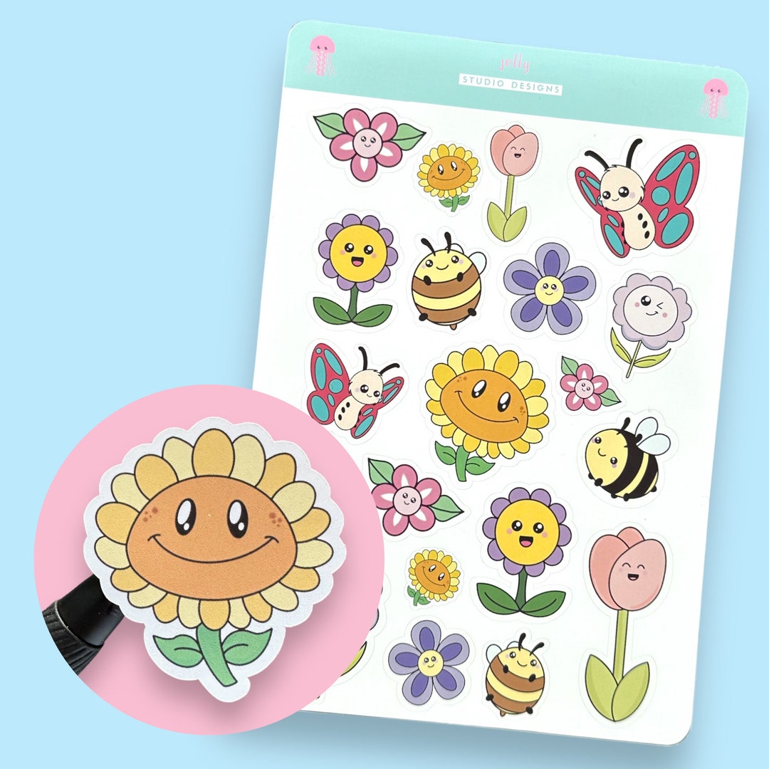 Spring Flowers Planner Sticker Sheet, Kawaii Stickers, Bumblebee ...