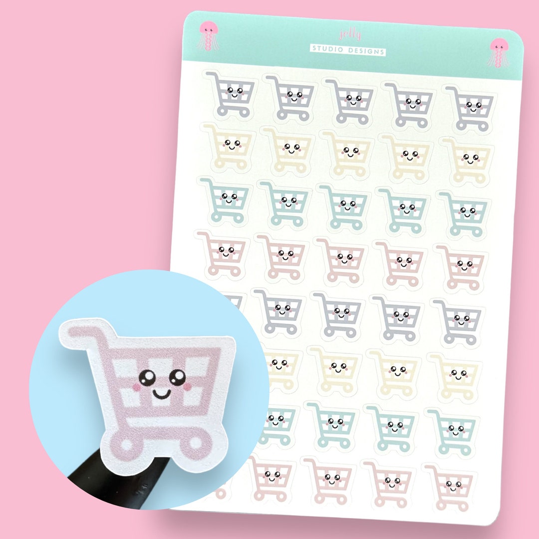 Cute Pastel Shopping Trolley Planner Sticker Sheet, Grocery Cart ...