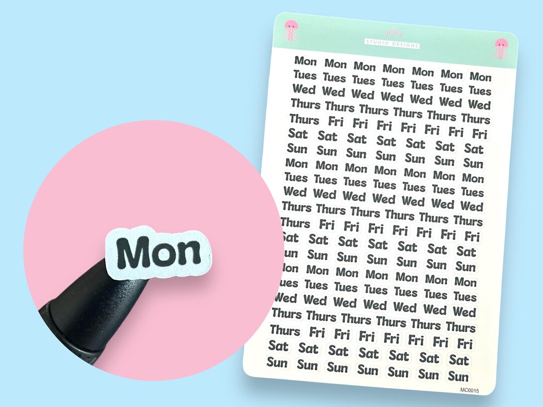 Short Days of the Week Script Planner Stickers, 147 Stickers per Sheet ...