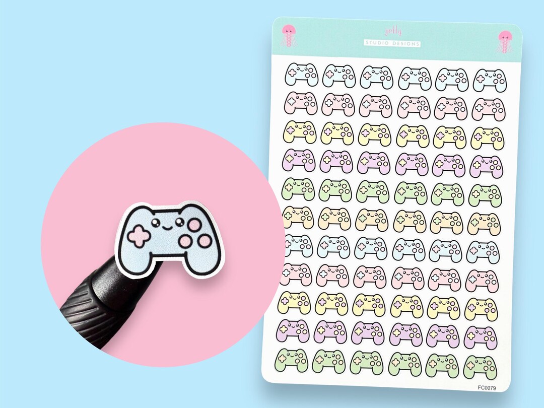 Kawaii Pastel Gaming Controller Planner Stickers, 66 Stickers per Sheet ...