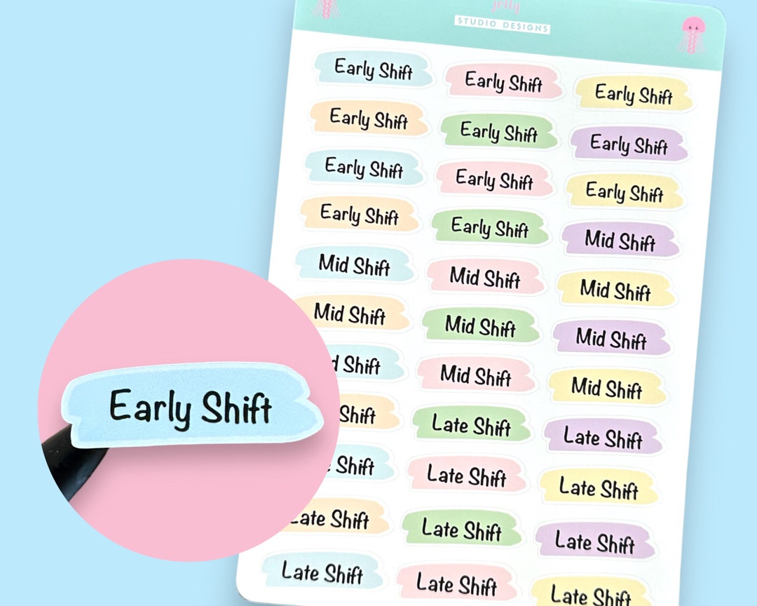 Pastel Shift Work Tracker Planner Sticker Sheet, Early, Mid, Late Shift ...