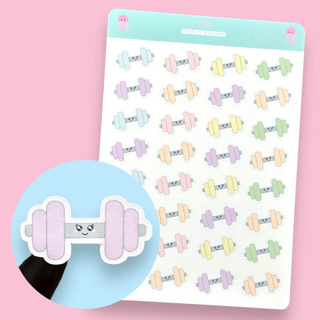 Cute Pastel Dumbbell Planner Sticker Sheet, Gym/home Workout Stickers ...