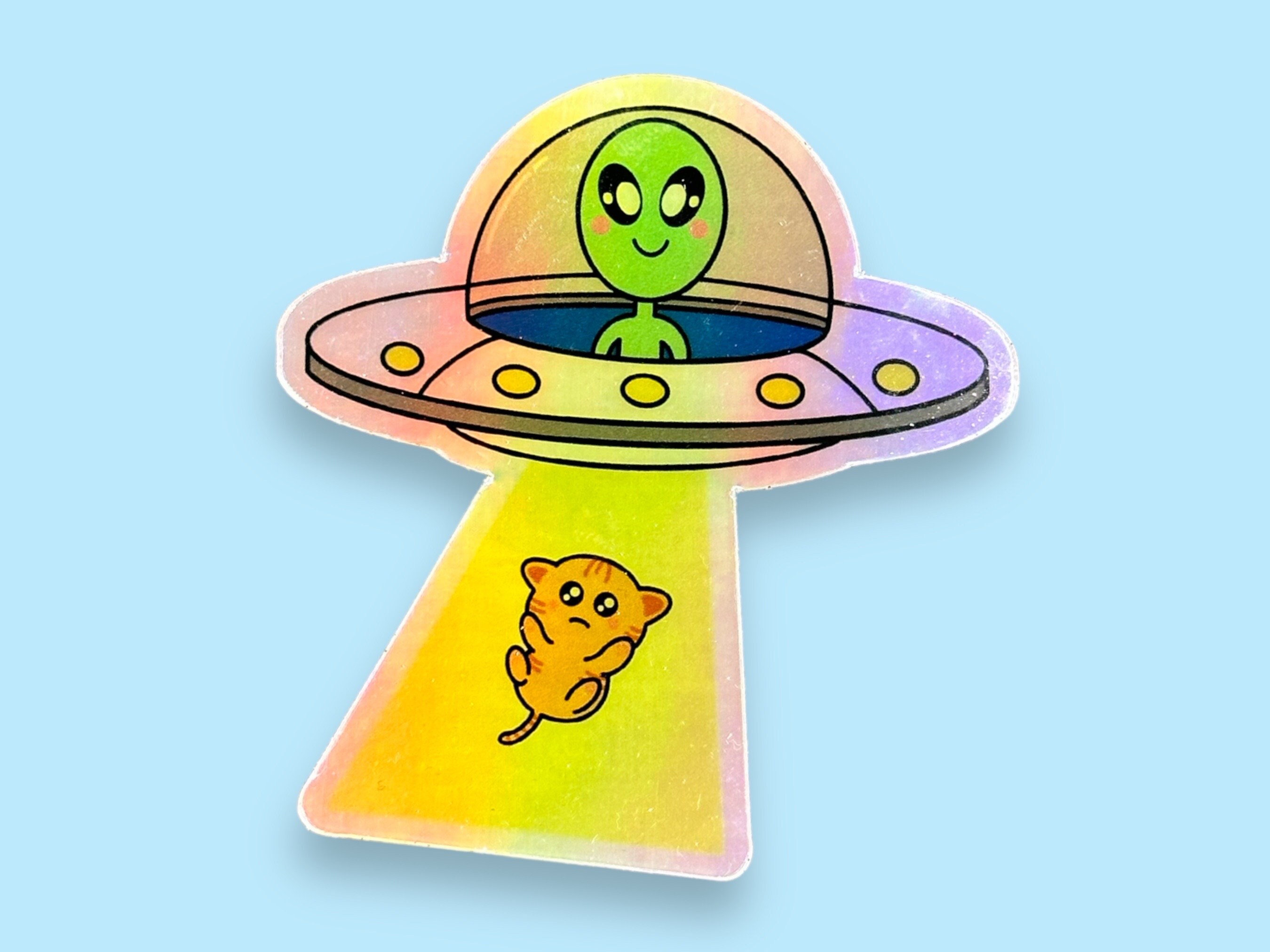 Cute Alien Abduction Spaceship Holographic Sticker - Etsy