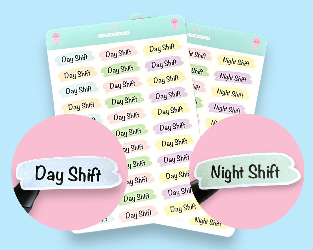 Day and Night Shift Pastel Brush Strokes Planner Sticker Sheet Set ...