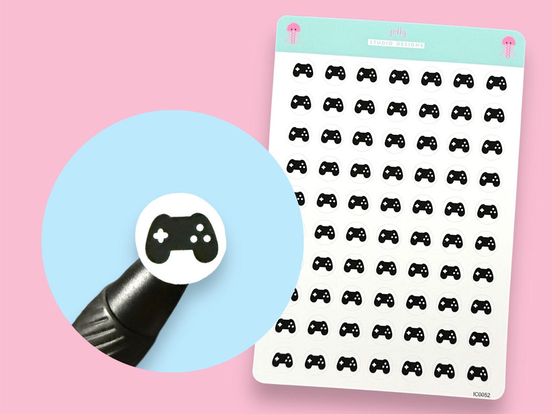 Basic Black and White Gaming Controller Icon Planner Stickers, 70 ...