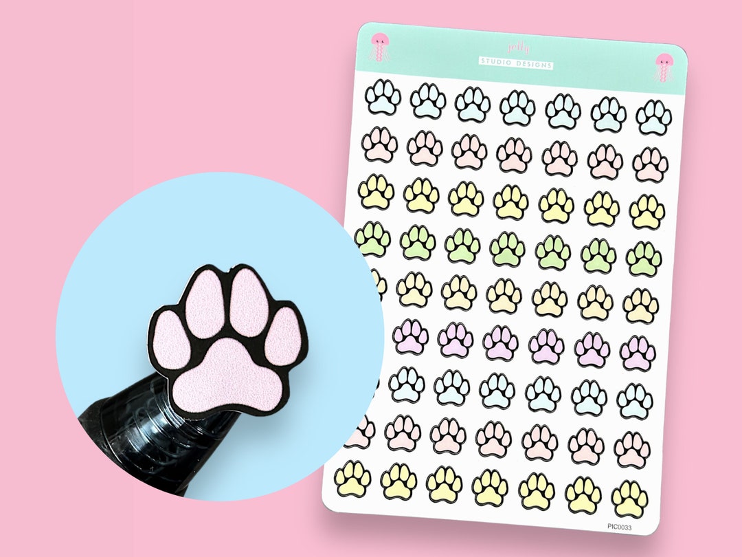 Pastel Dog Paw Print Icon Planner Stickers, 63 Mini Stickers per Sheet ...