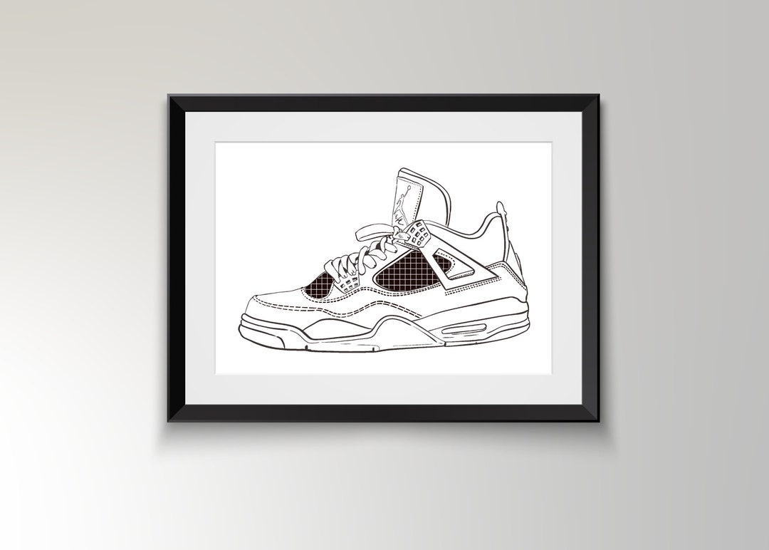Air Jordan 4s Line-drawing Black and White Printable Print - Etsy