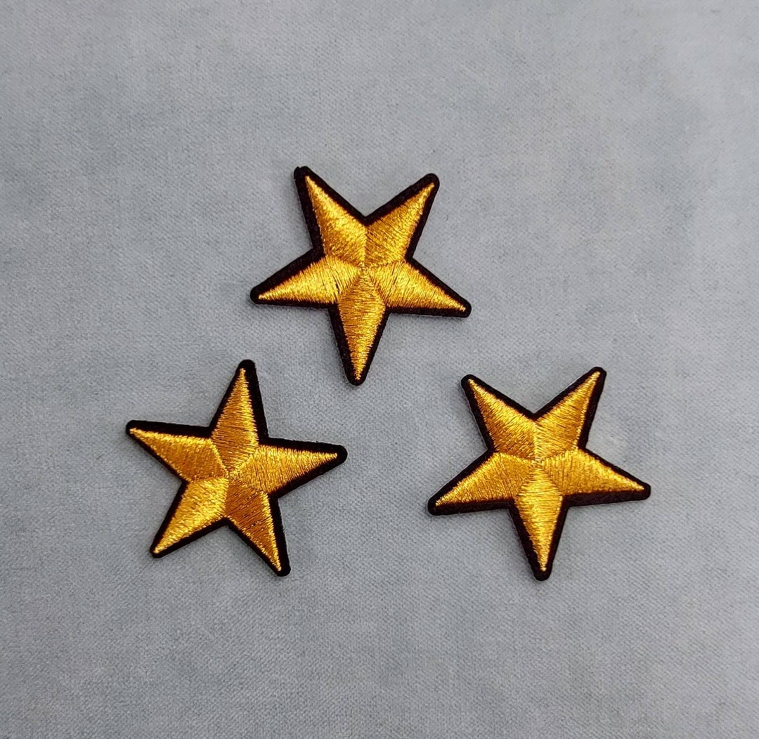 Set of 3 Black Iron-on Embroidered Iron-on Gold Star Patches ...